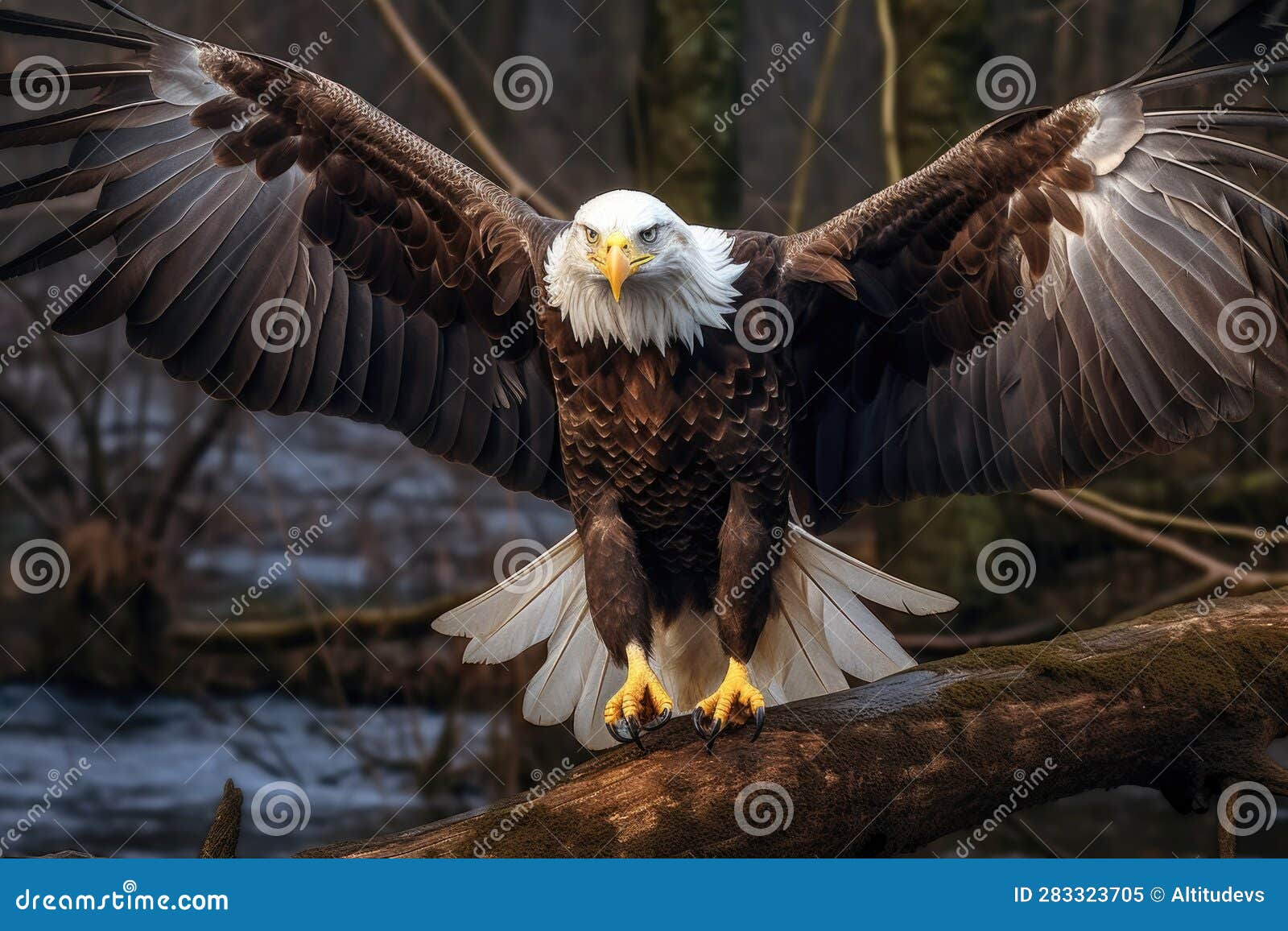 Bald Eagle with Wings Spread Wide in a Powerful Pose Stock Illustration - Illustration of ...