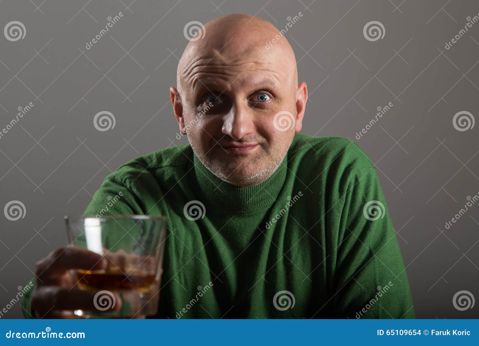 Bald Headed Man Drinking Whiskey Stock Photo - Image of alcoholism ...