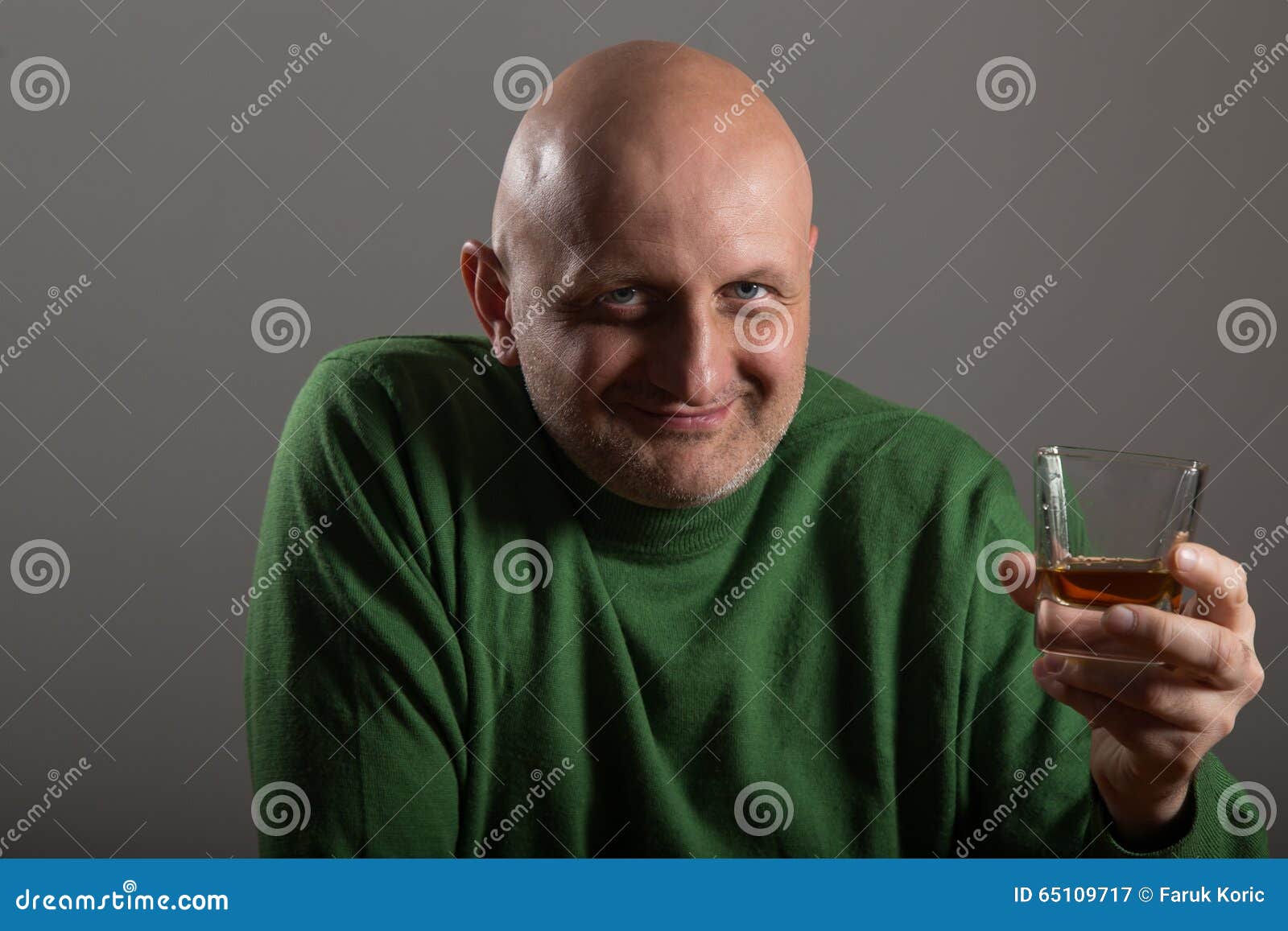 Bald Headed Man Drinking Whiskey Stock Image - Image of male, lonely ...