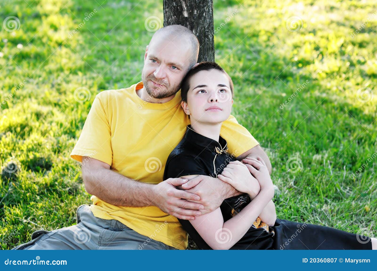 Bald-headed Man Embraced a Girl Stock Image - Image of looking ...