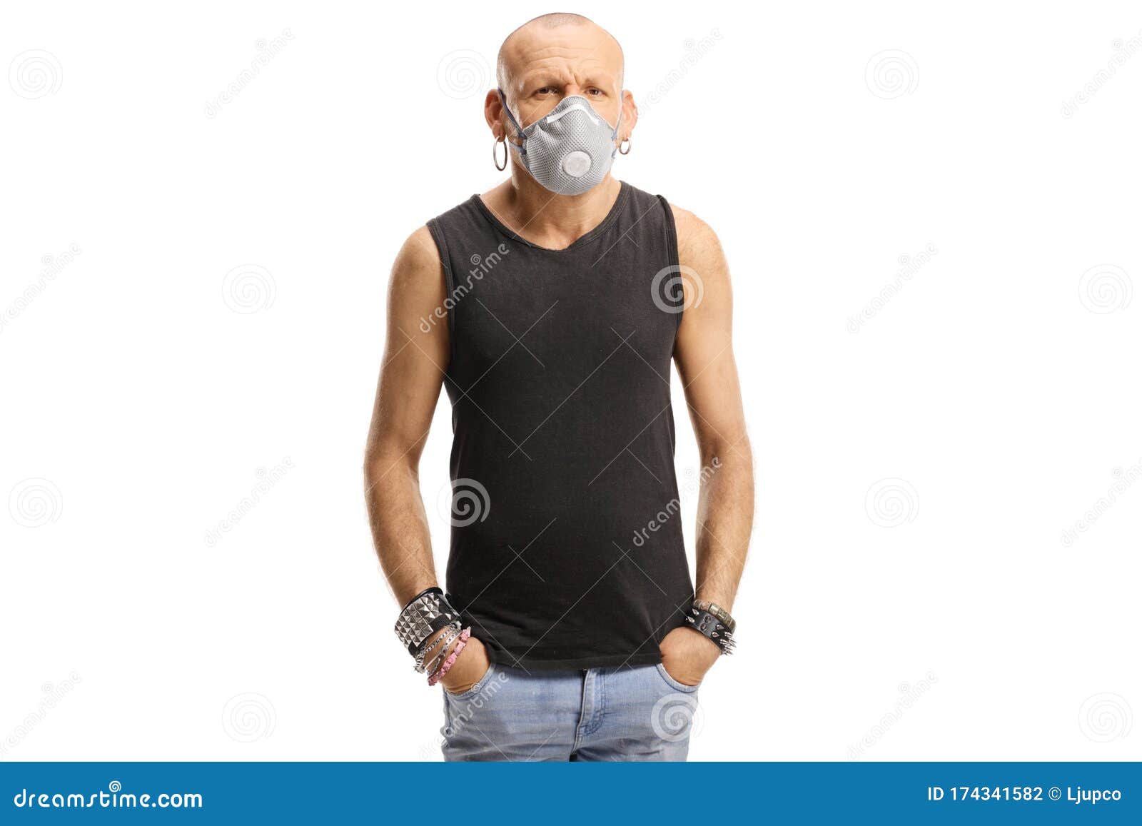 Bald Hipster Guy Wearing a Protective Face Mask Stock Photo - Image of ...