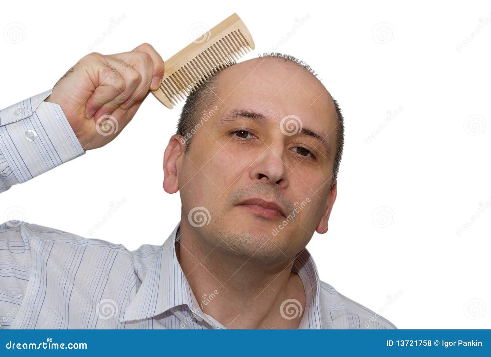Bald man combs hair stock photo. Image of hair, isolated - 13721758