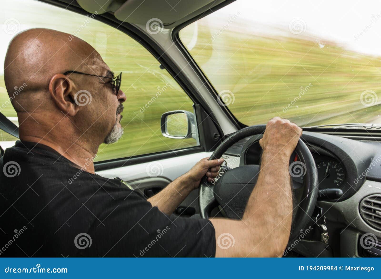 Bald Man Driving in His Car Stock Photo - Image of worker, lifestyles ...