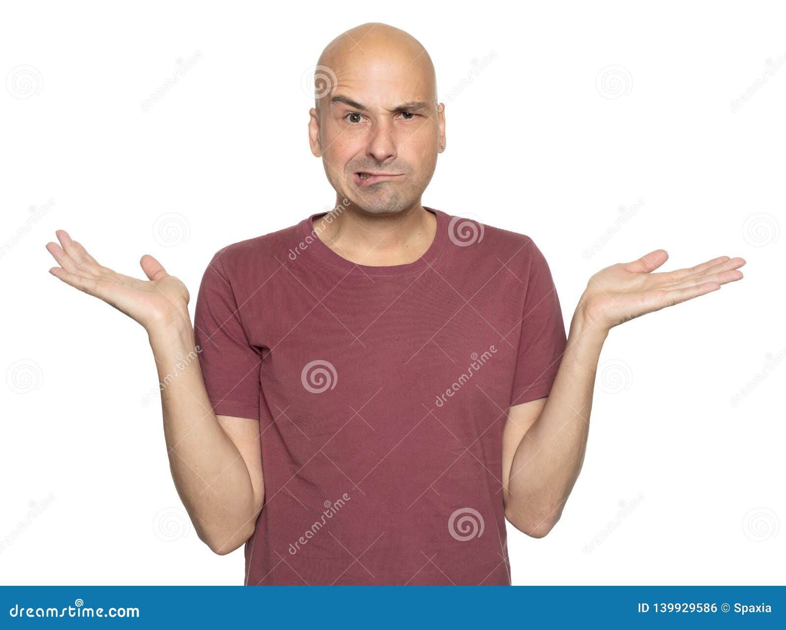 Bald man shrugging stock photo. Image of guilty, shocked - 139929586