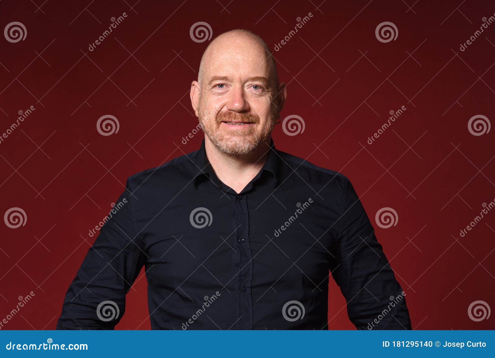Bald Man Smiling on Red Background Stock Photo - Image of cheerful ...