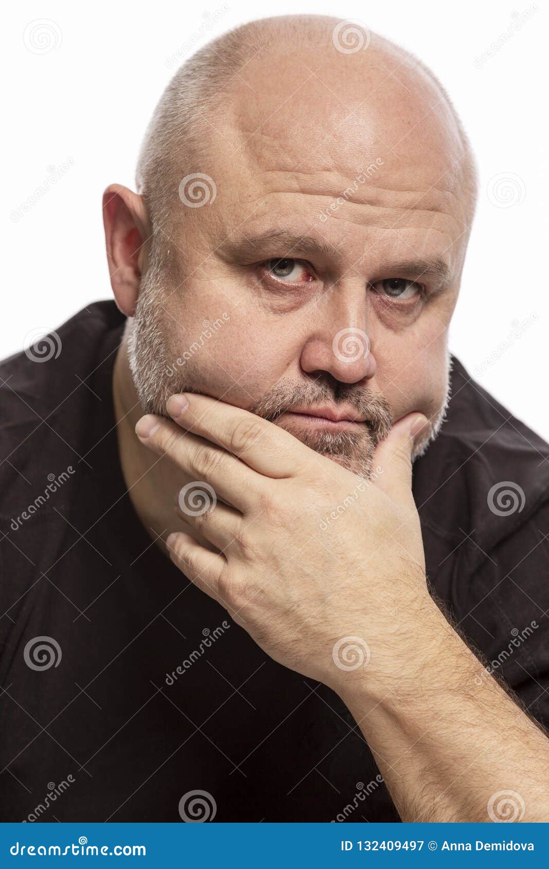 A Bald Man Thinks Covered His Face with His Hands Stock Image - Image ...