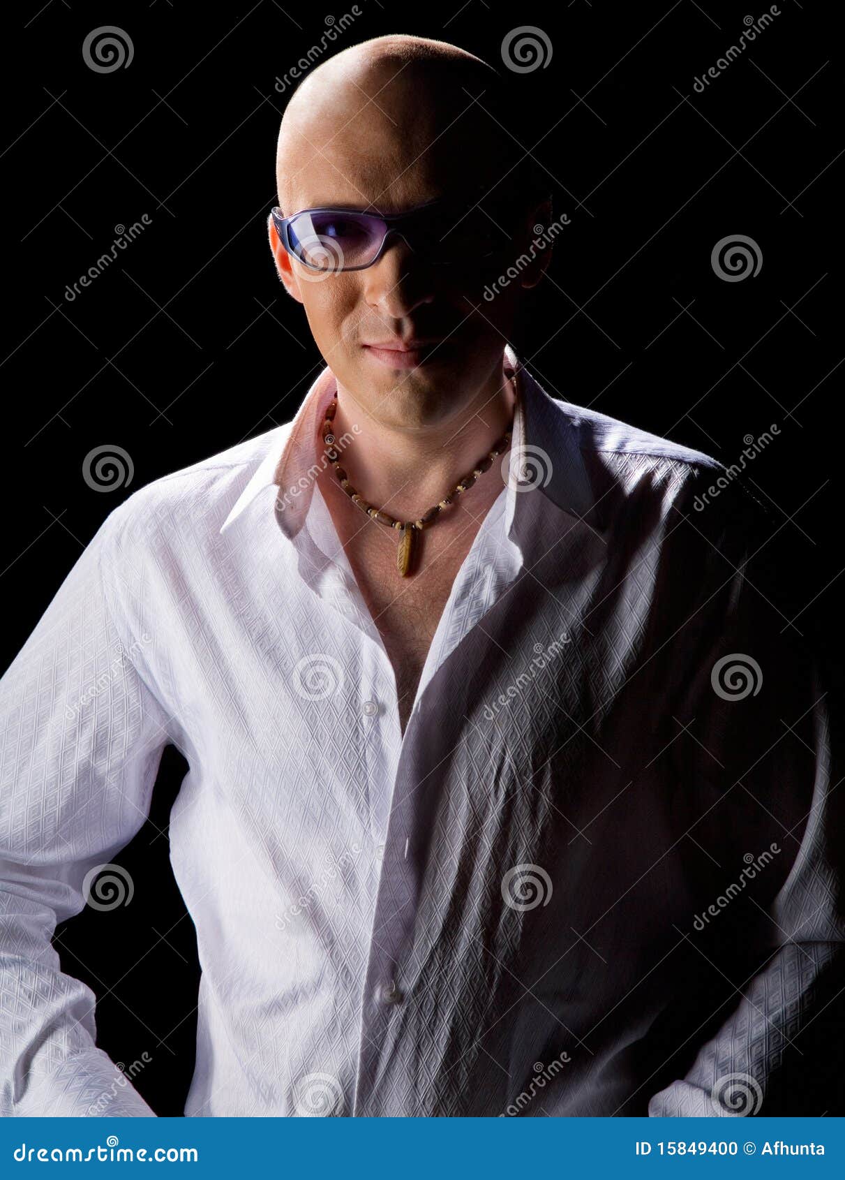 A Bald Man In A Shirt, Lying In Bed And Has A Cold, He Has A Headache ...