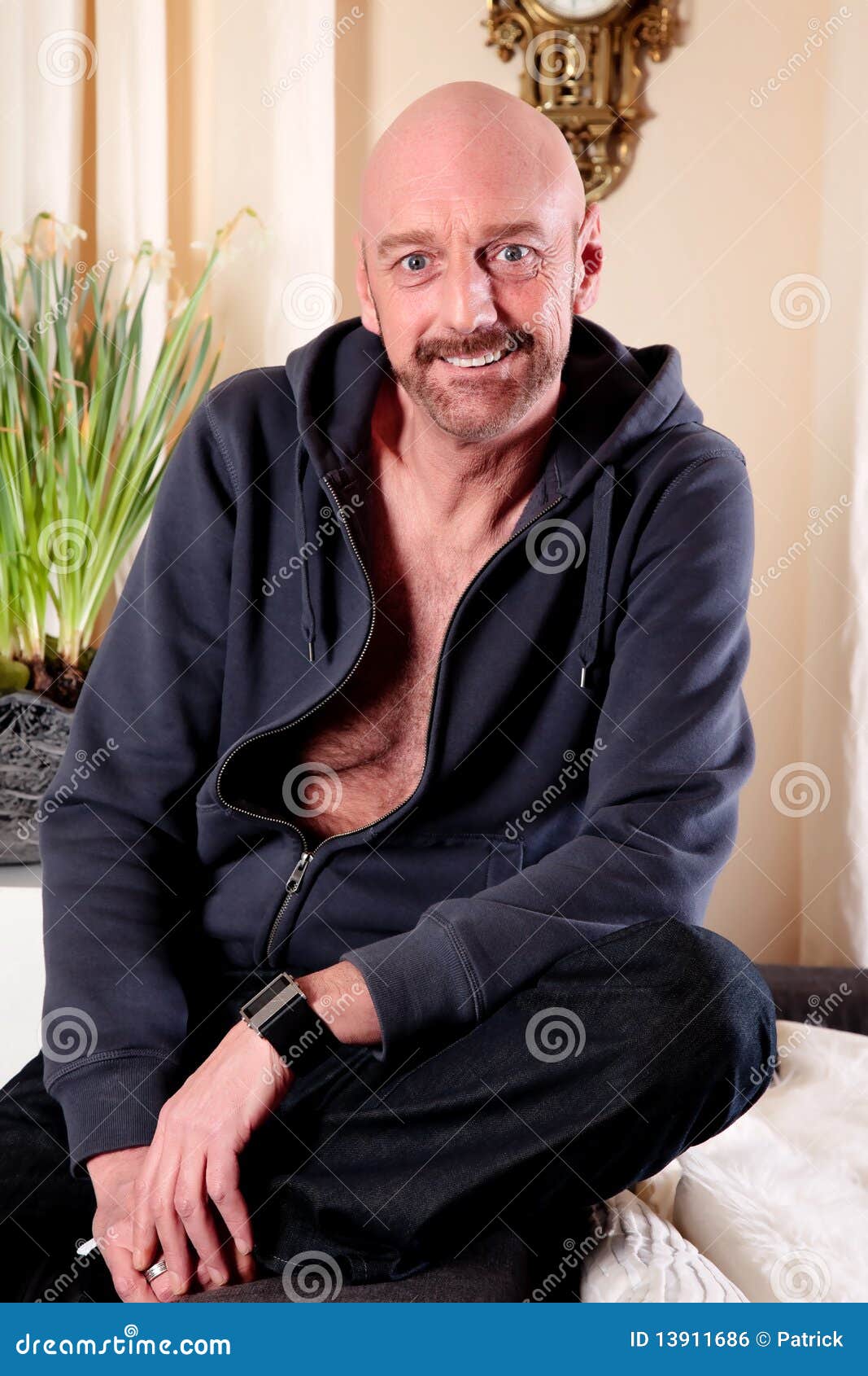 Bald middle aged man home stock photo. Image of grooming - 13911686