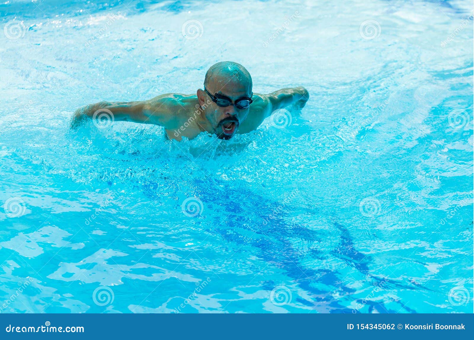 Bald and Mustache Man Swimming Stock Photo - Image of happiness, enjoy ...
