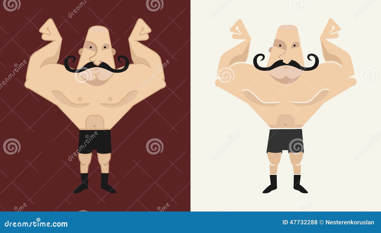 Mustached Strongman In Tight Costume Posing As Circus Artist Character ...