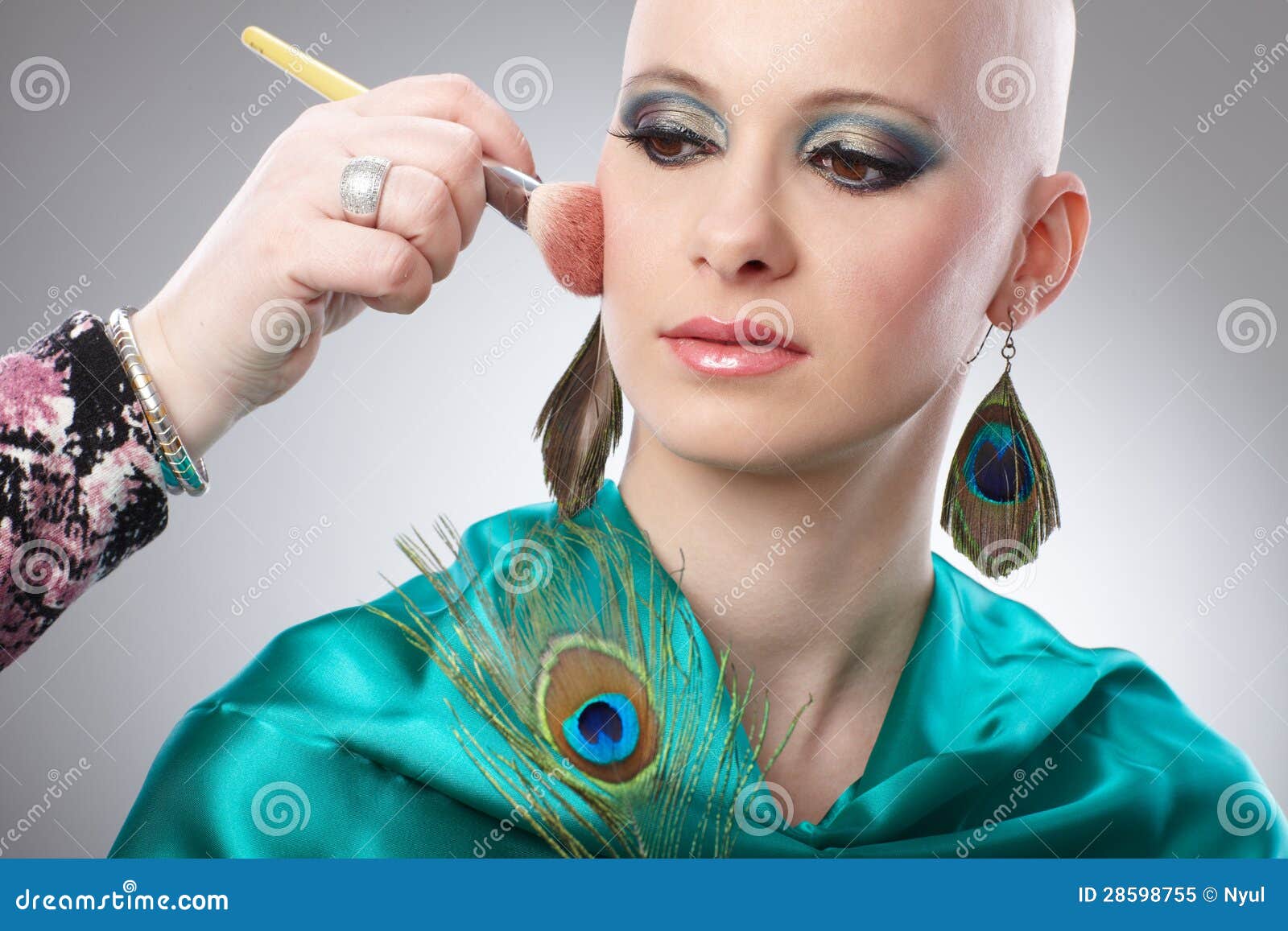 Bald woman getting makeup stock image. Image of single - 28598755