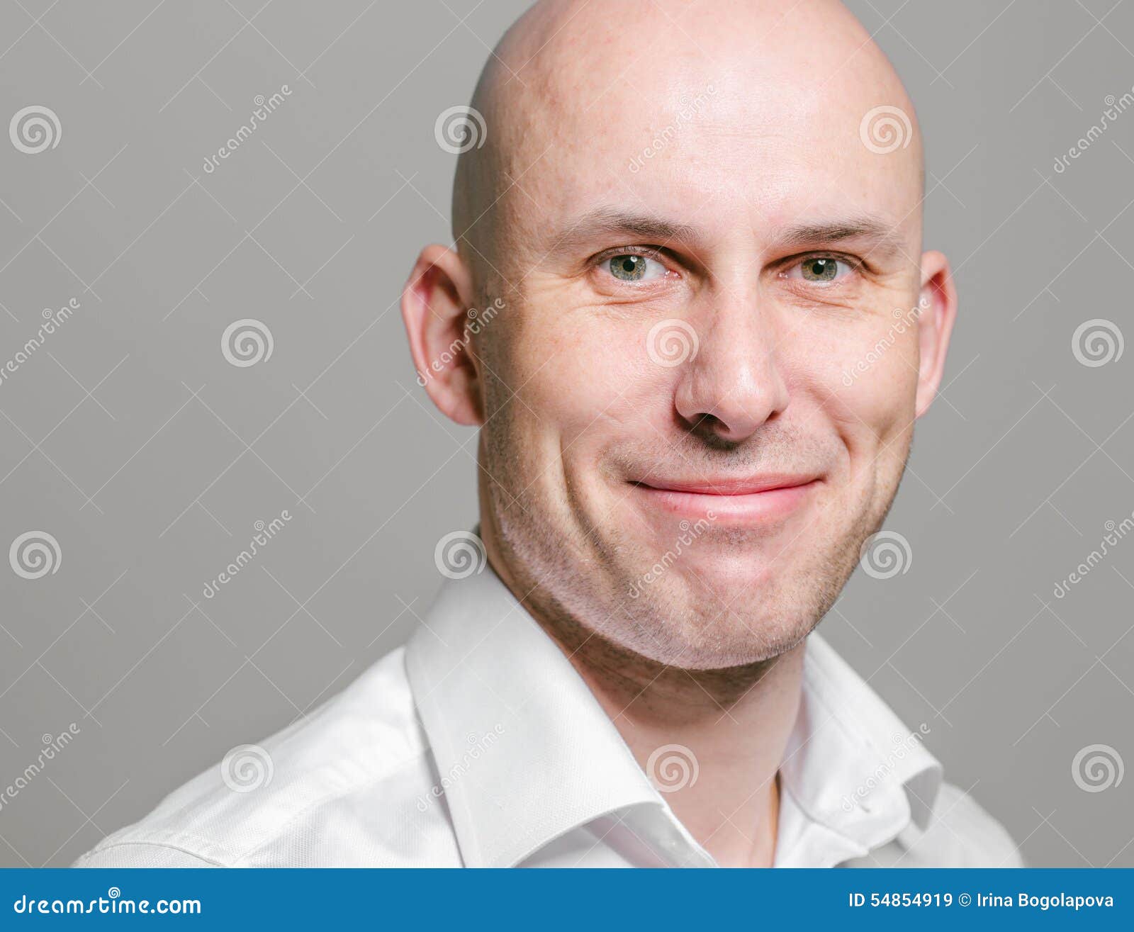 Bald Young Man Portrait Close-up Smiling Stock Image - Image of ...