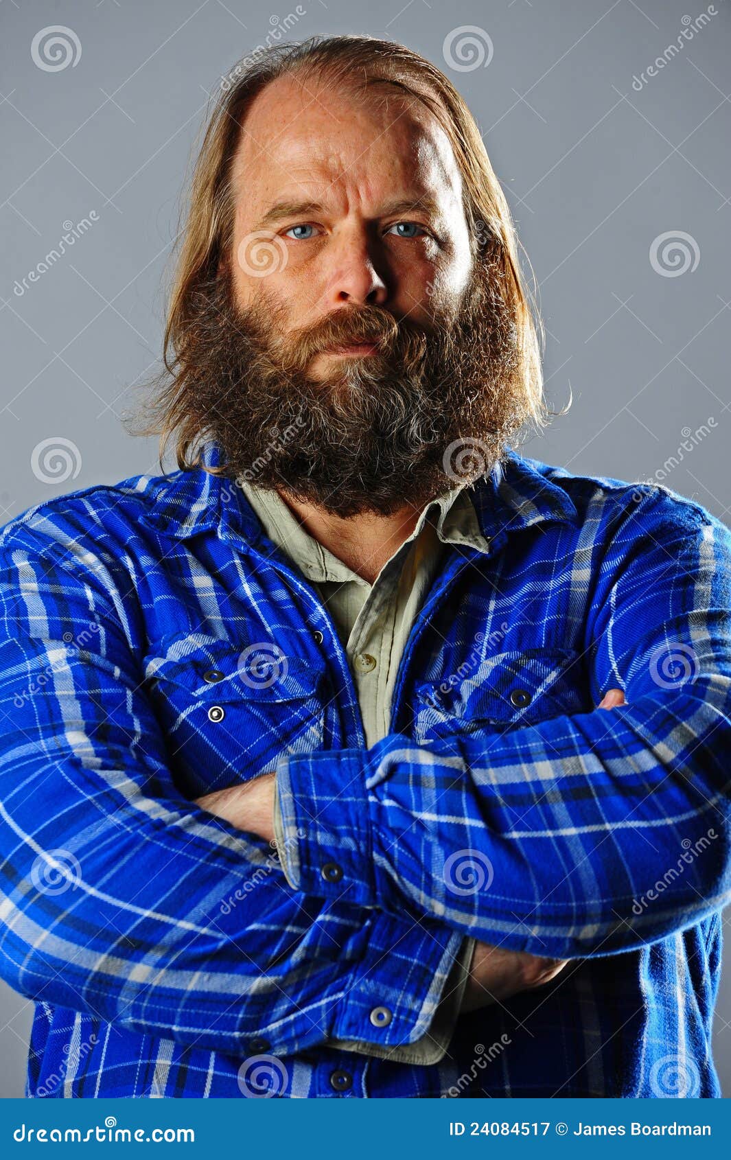 Balding Bearded Man with Crossed Arms. Stock Image - Image of beard ...