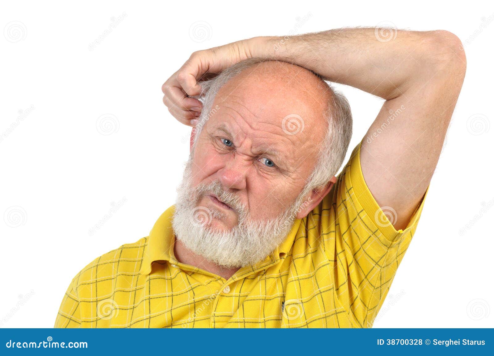 Balding Senior Man Scratching His Other Ear Stock Photo - Image of ...