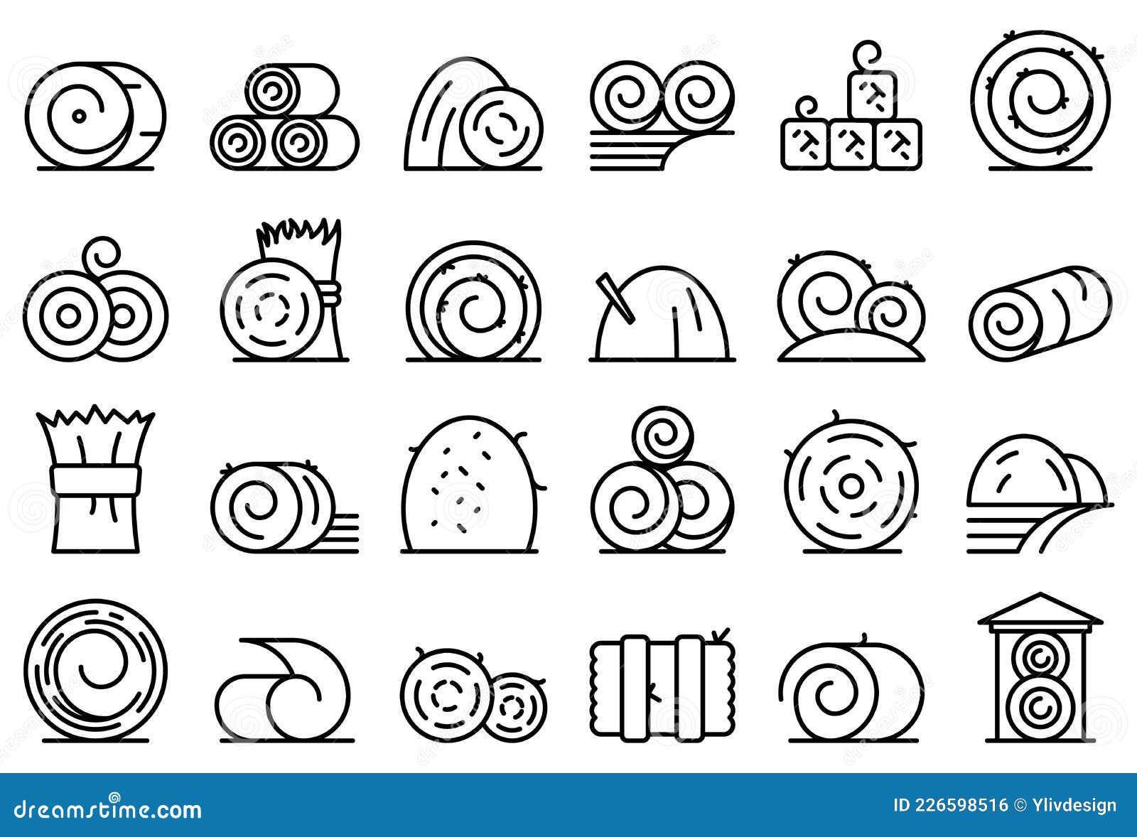 Bale of Hay Icons Set Outline Vector. Agriculture Hay Bale Stock Vector ...