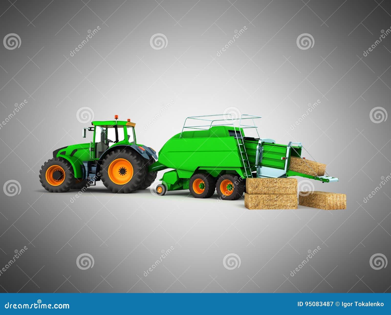 Baler-baler for Tractor 3d Render on Gray Background Stock Illustration ...