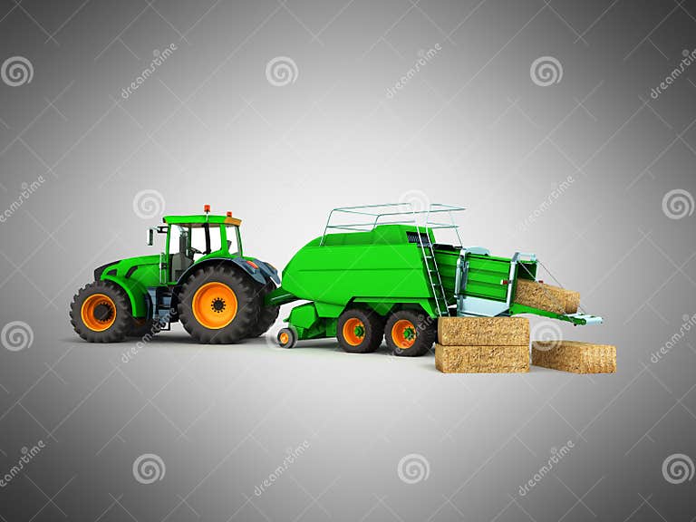 Baler-baler for Tractor 3d Render on Gray Background Stock Illustration ...