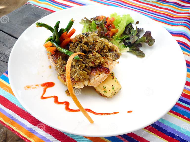 Bali cafe fish dish stock image. Image of food, color - 7581167