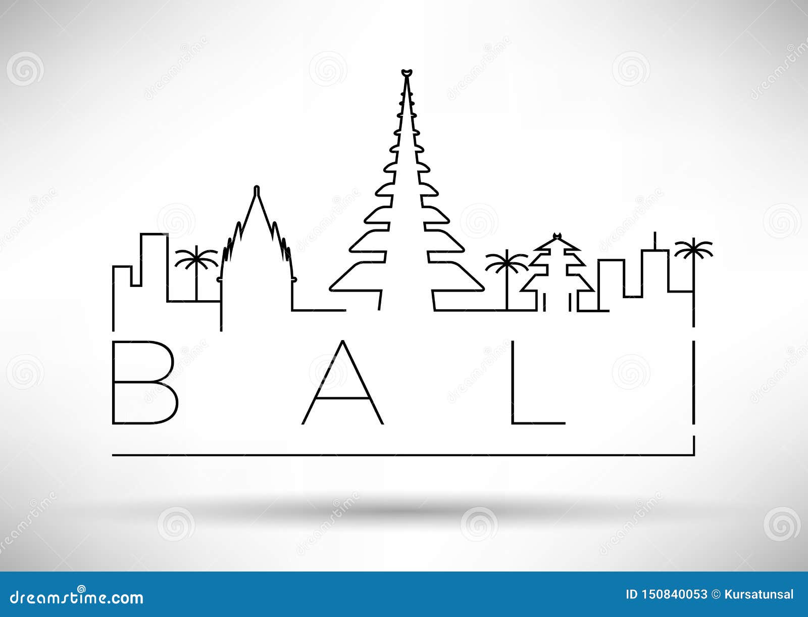 Bali City Line Silhouette Typographic Design Stock Vector ...