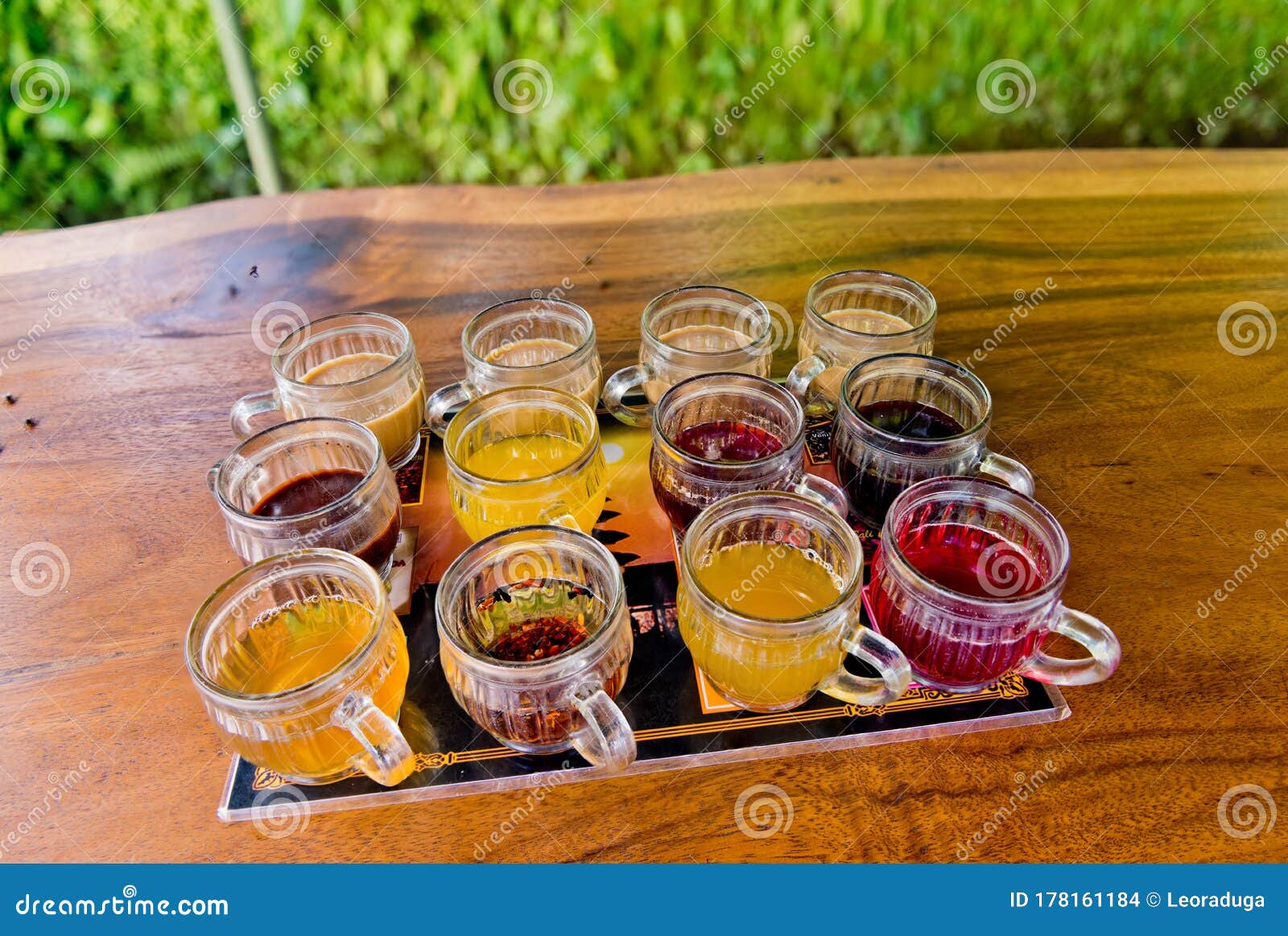 Bali Coffee, Luwak Coffee, Fruit and Herb Tea Testing Set. Stock Photo ...