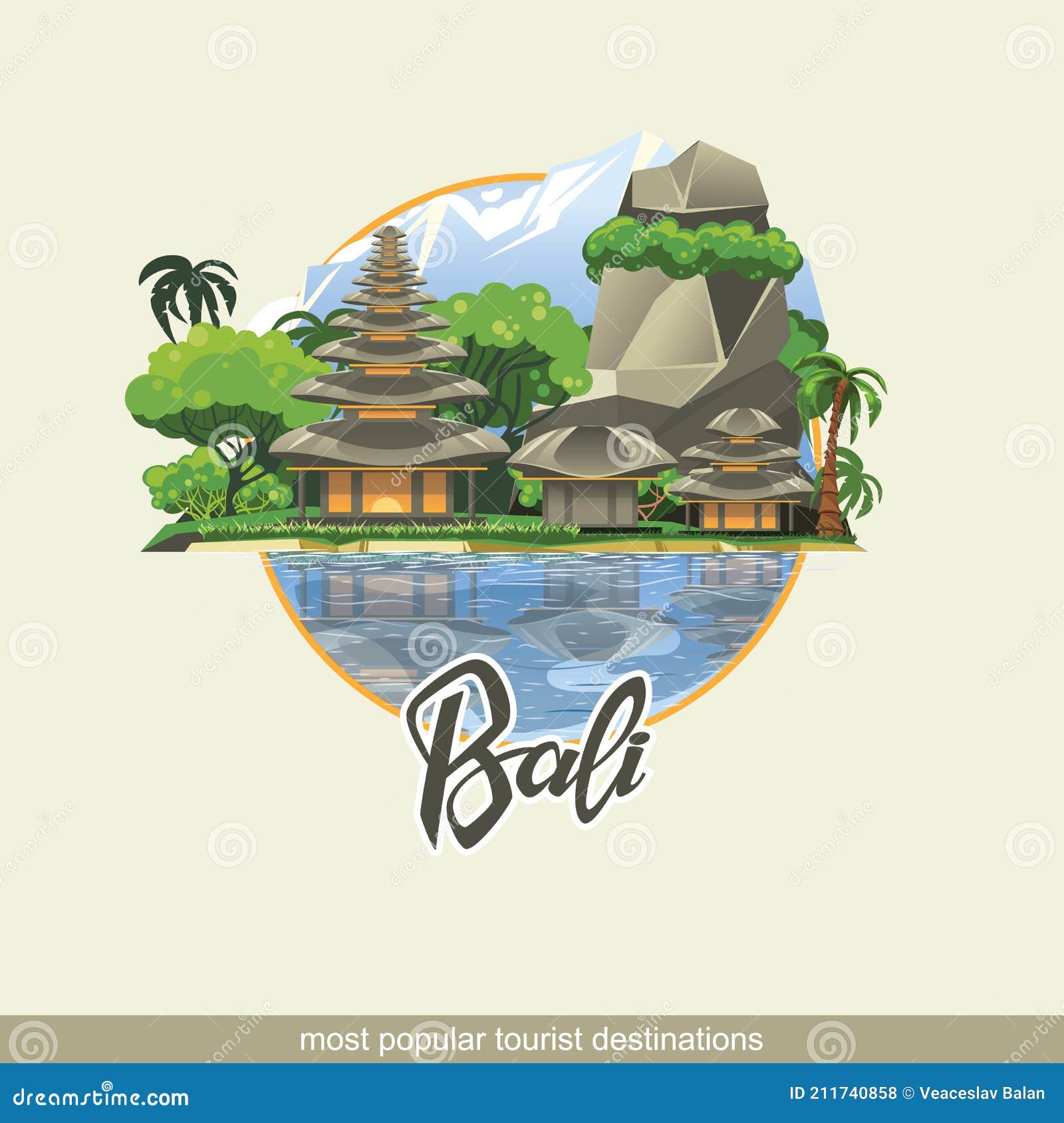 Map Of Bali Islands, Indonesia With Traditional Symbols Of Architecture ...