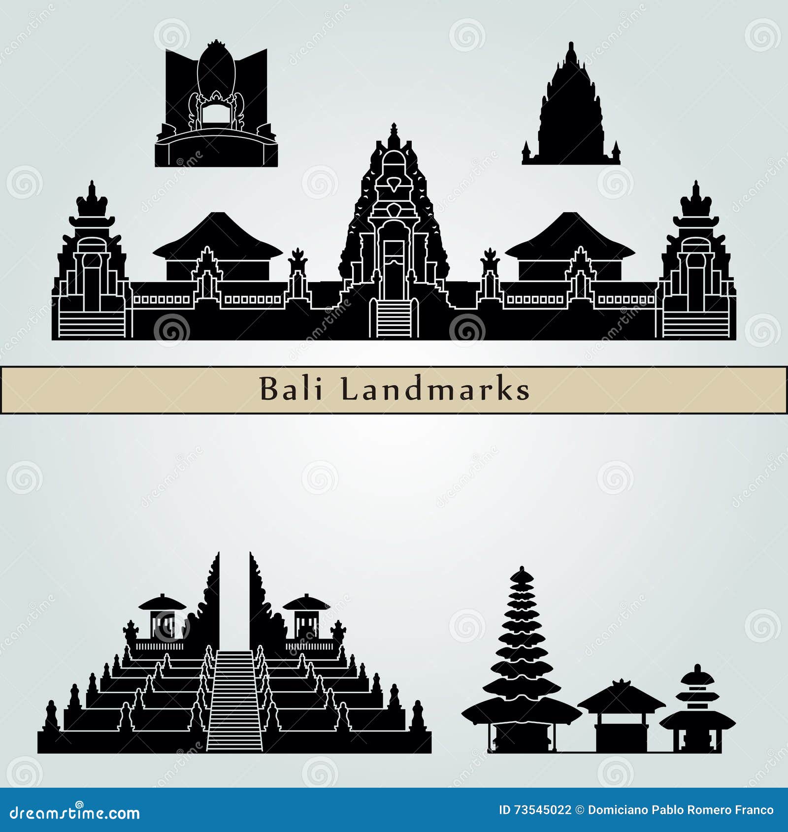 Bali Landmarks and Monuments Stock Vector - Illustration of urban ...