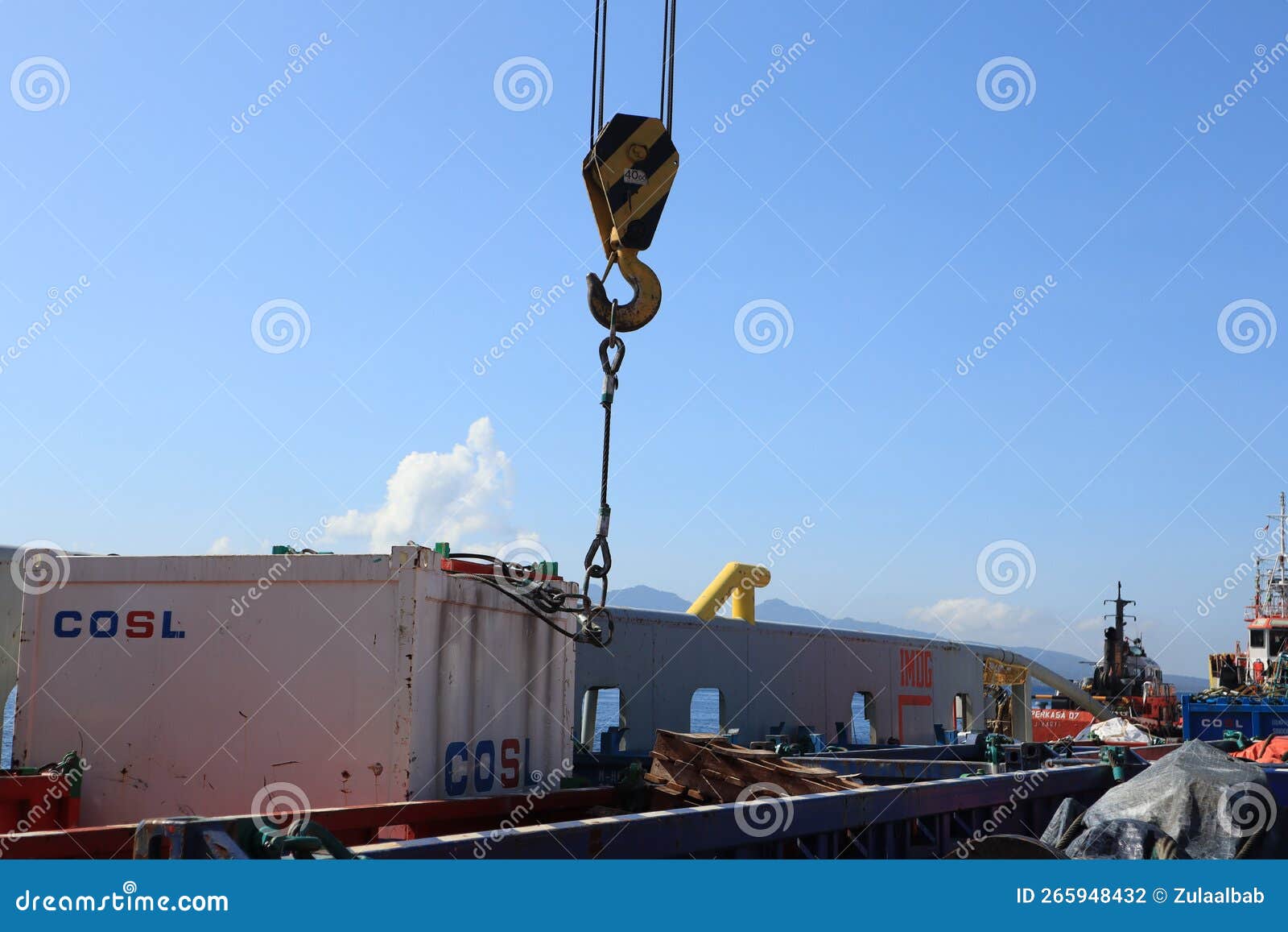 Bali, May 2022. Cargo Operation at Port Using Crane Editorial ...