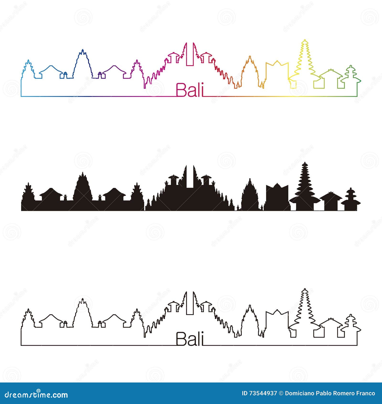 Bali Skyline Linear Style with Rainbow Stock Vector - Illustration of ...