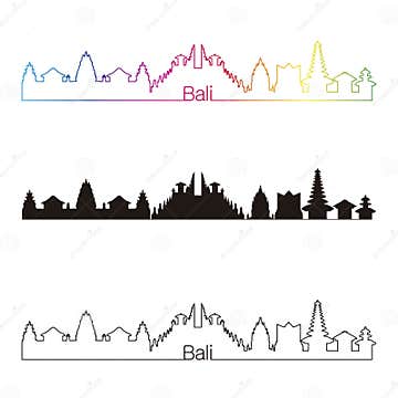 Bali Skyline Linear Style with Rainbow Stock Vector - Illustration of ...