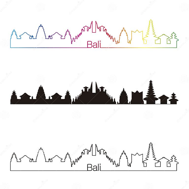 Bali Skyline Linear Style with Rainbow Stock Vector - Illustration of ...