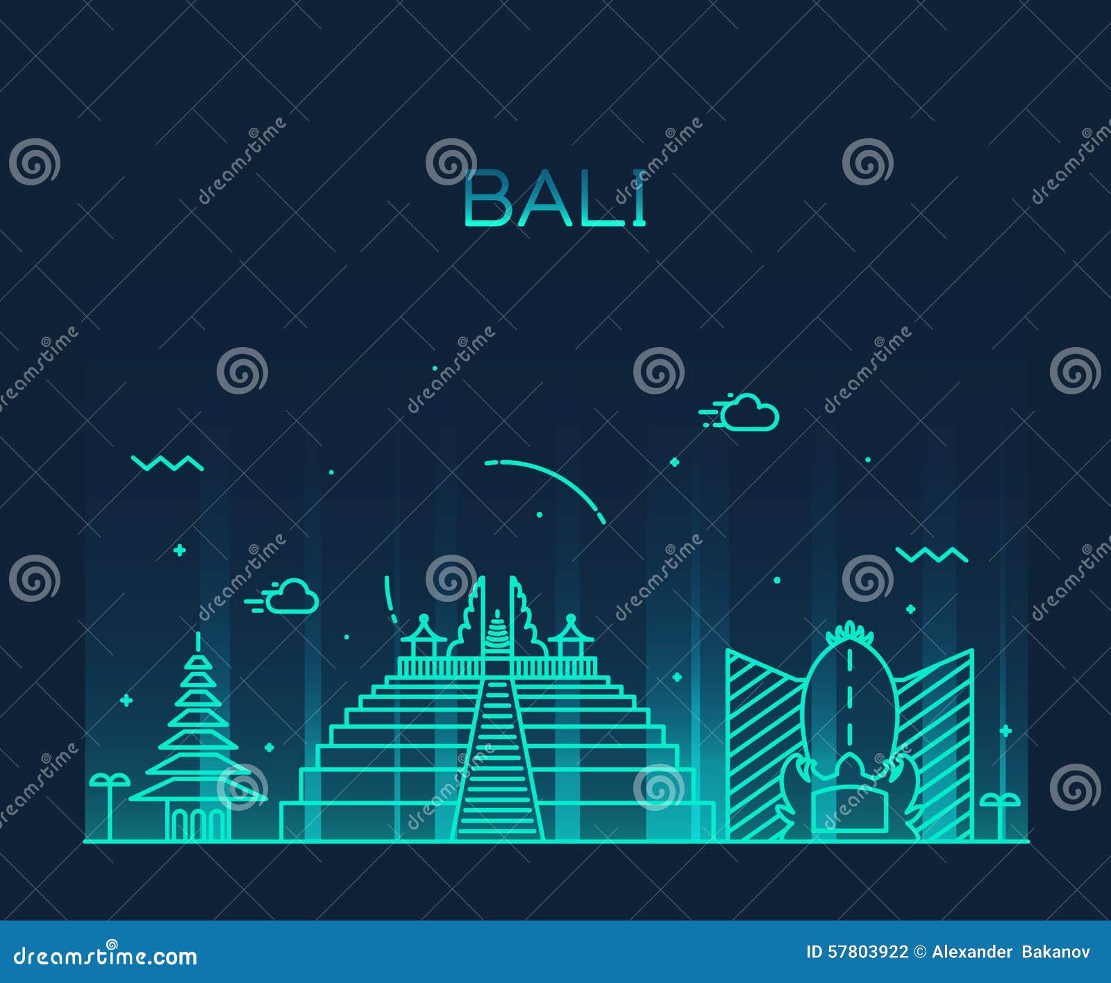 Bali Skyline Trendy Vector Illustration Linear Stock Vector ...