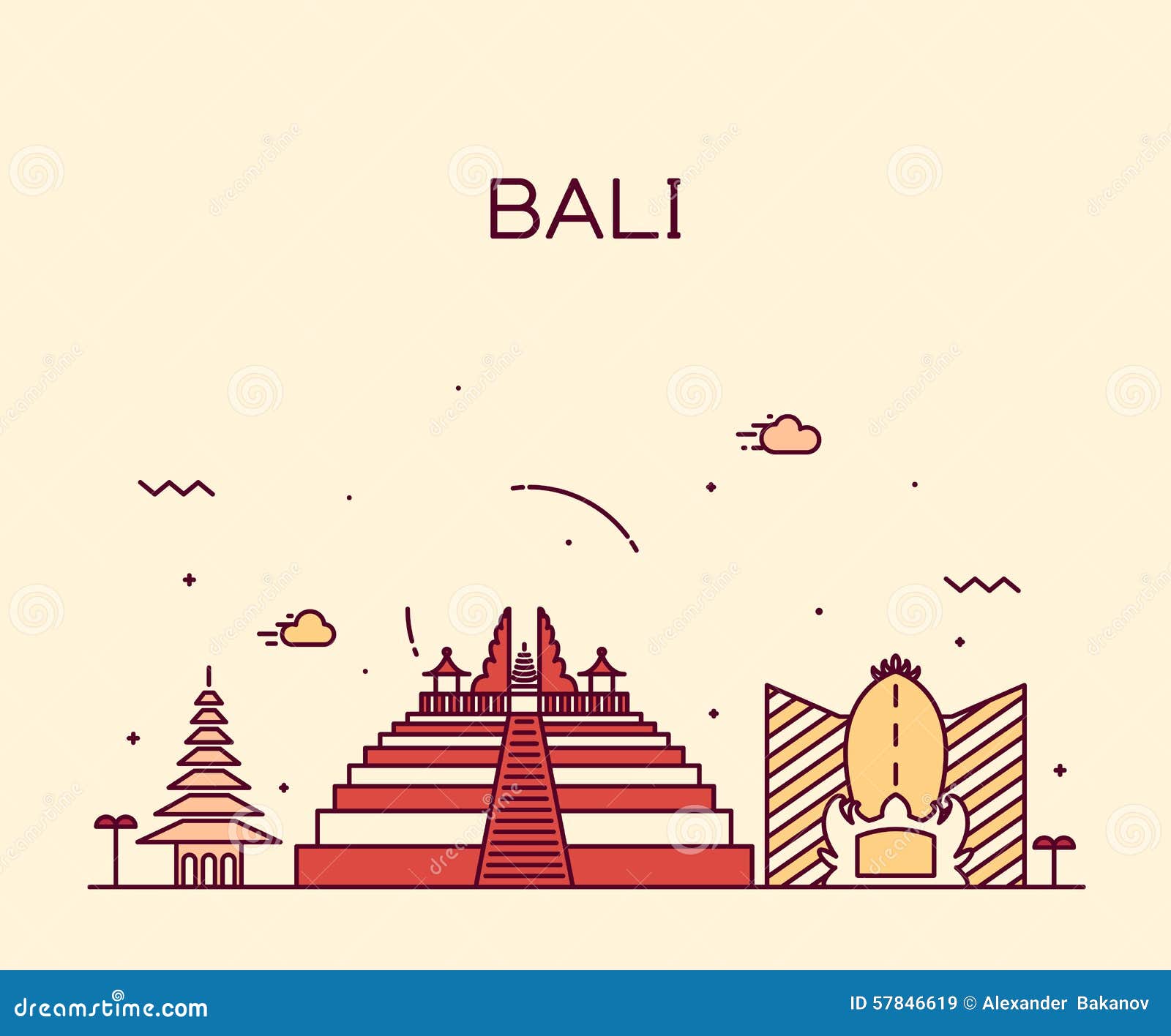 Bali Skyline Trendy Vector Illustration Linear Stock Vector ...