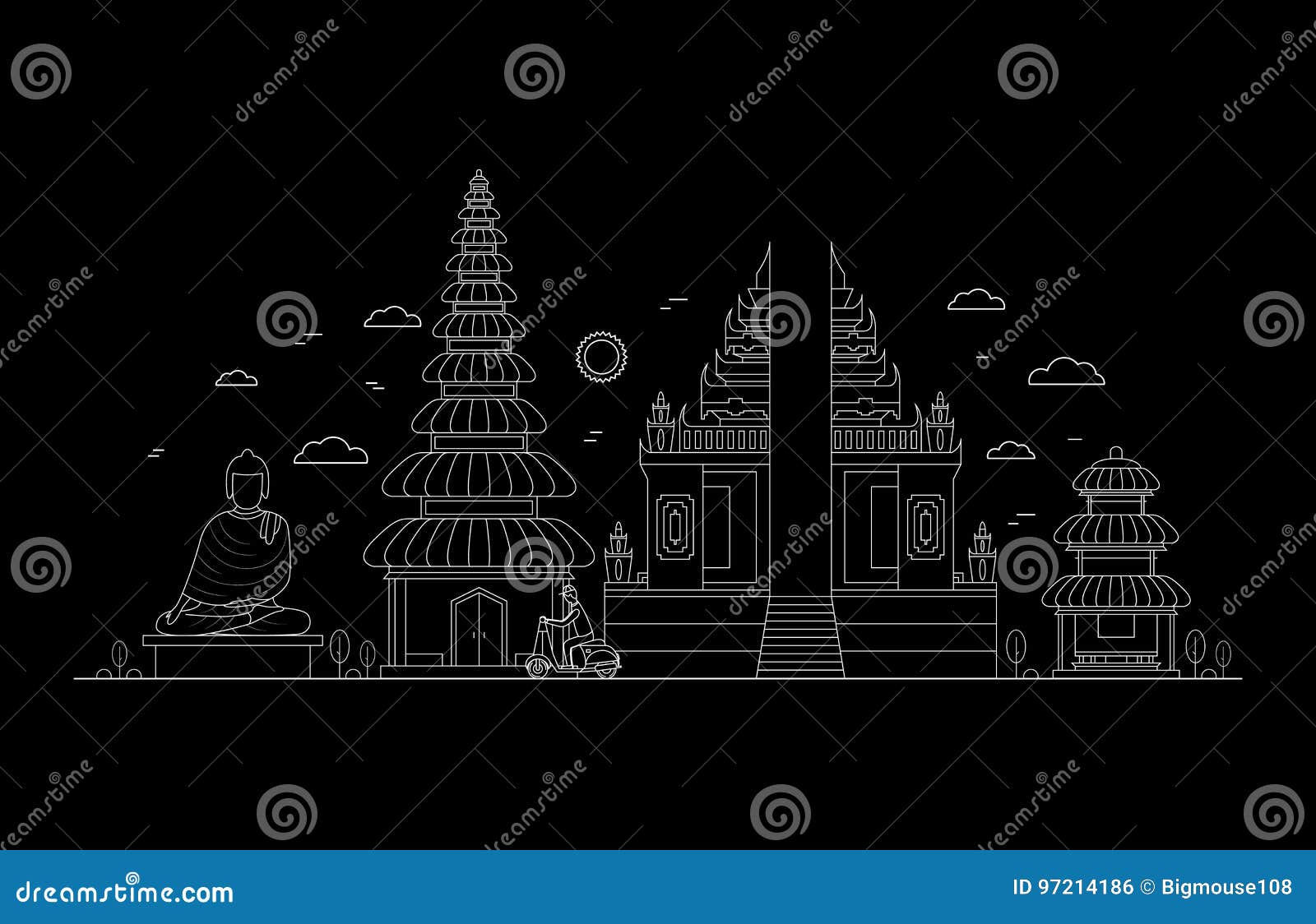 Bali Thin Line Art. Vector stock vector. Illustration of architecture ...