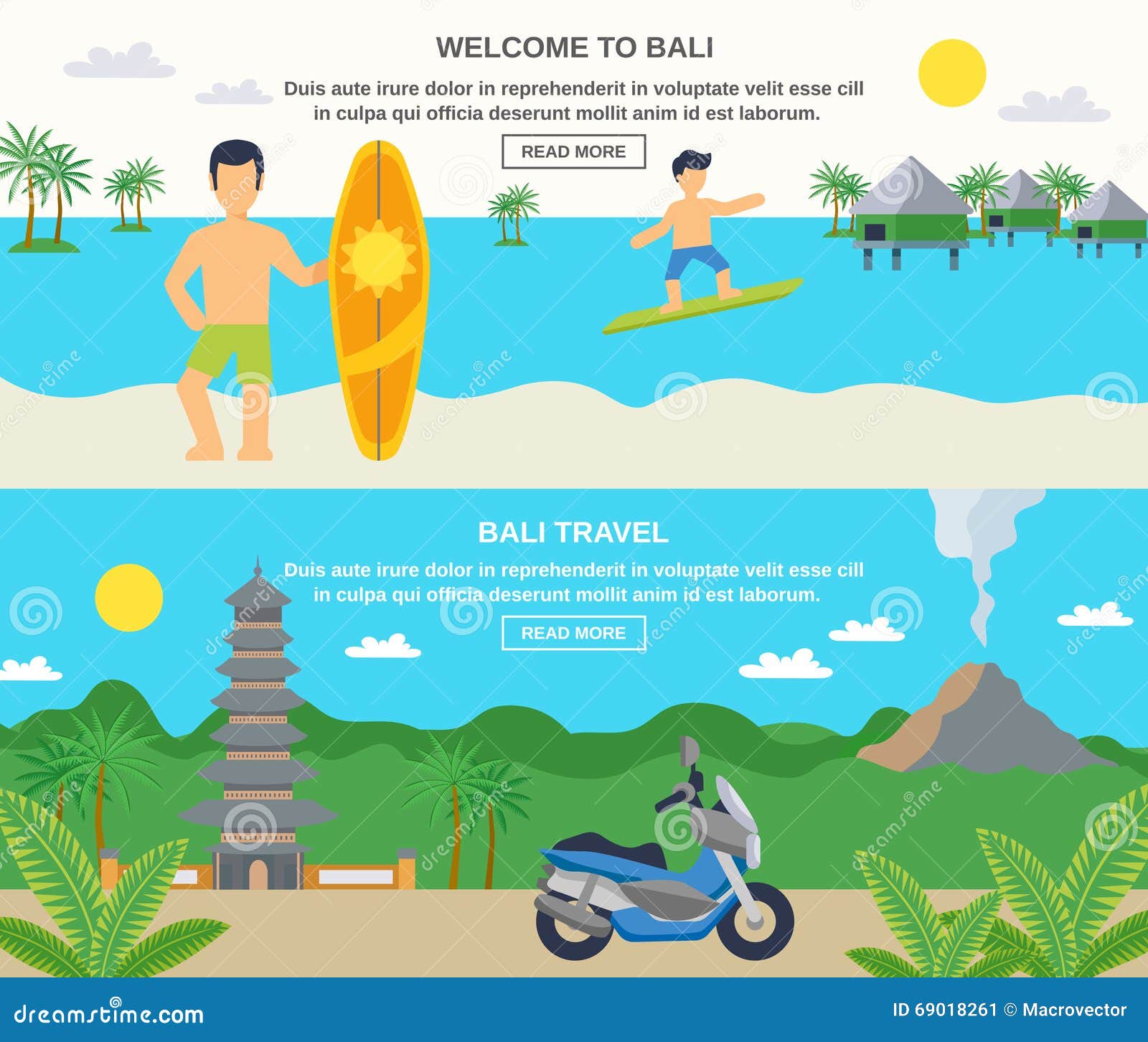 Bali Travel Banners stock vector. Illustration of flat - 69018261