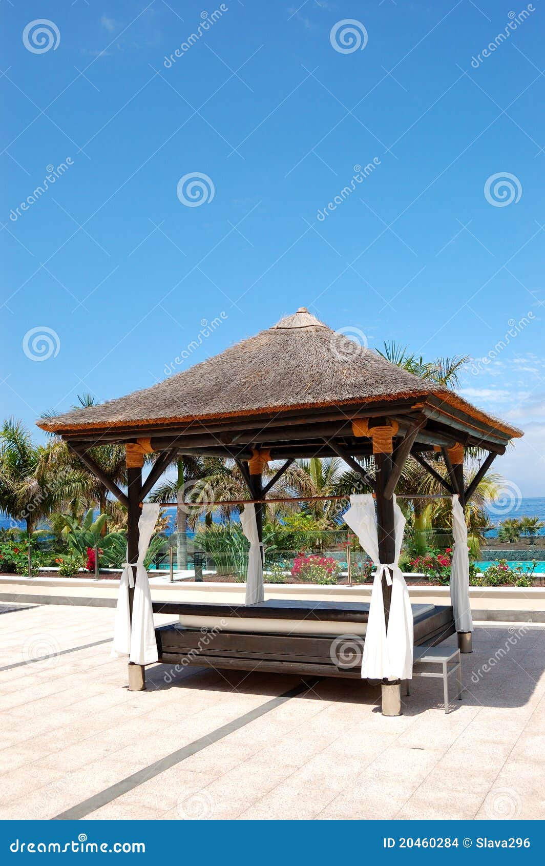Bali Type Hut Near Beach and Swimming Pool Stock Photo - Image of ...