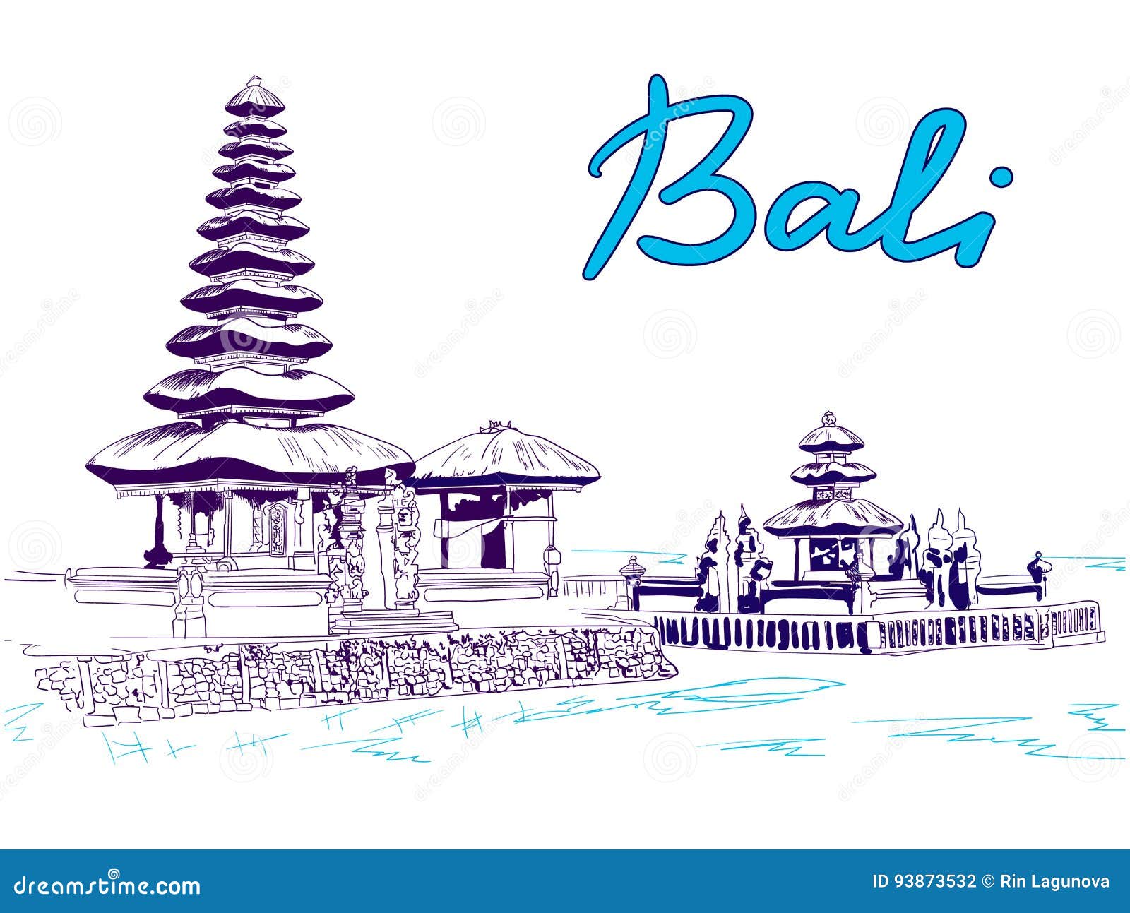 Bali VECTOR Sketch, Blue Colors Stock Vector - Illustration of tourism ...