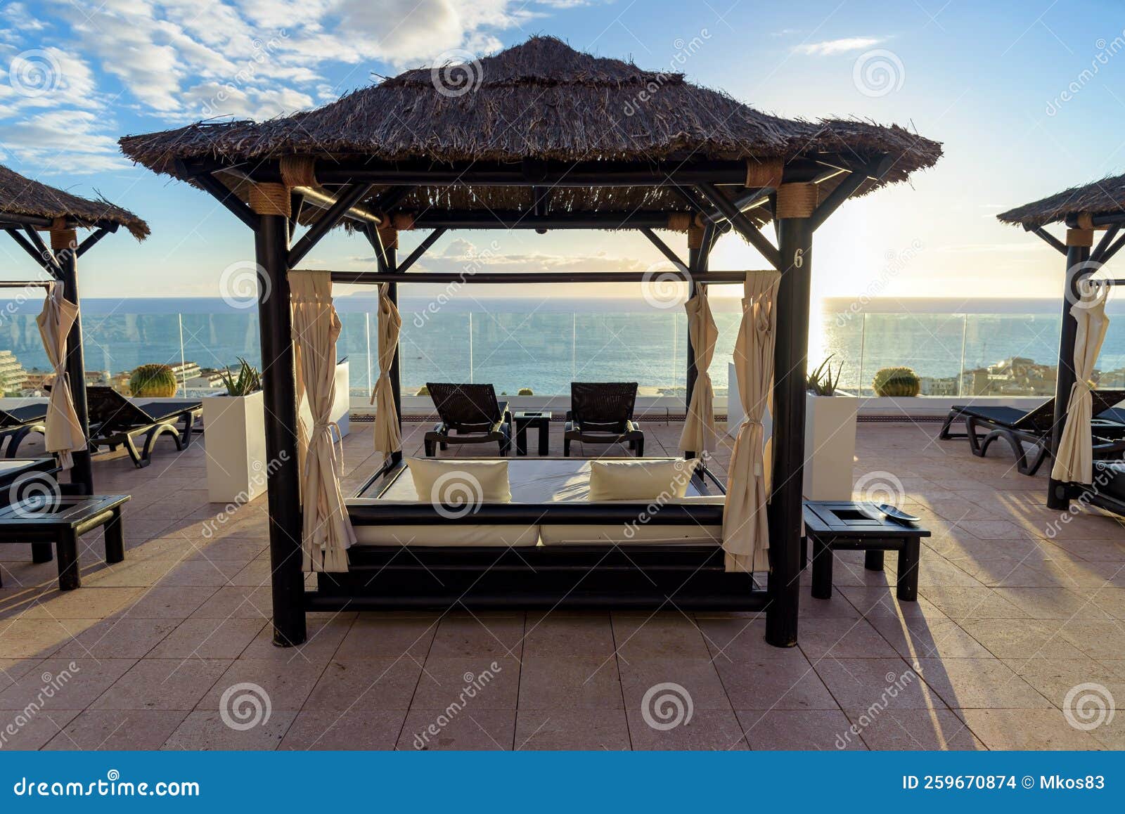 Balinese Beds on a Terrace with Ocean View Stock Photo - Image of hotel ...