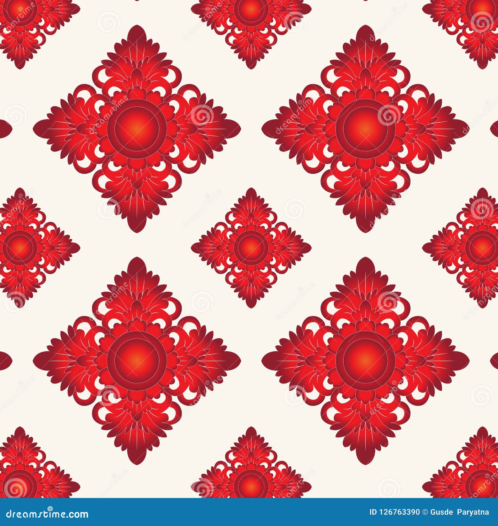 Balinese Red and White Floral Pattern VECTOR Stock Vector ...