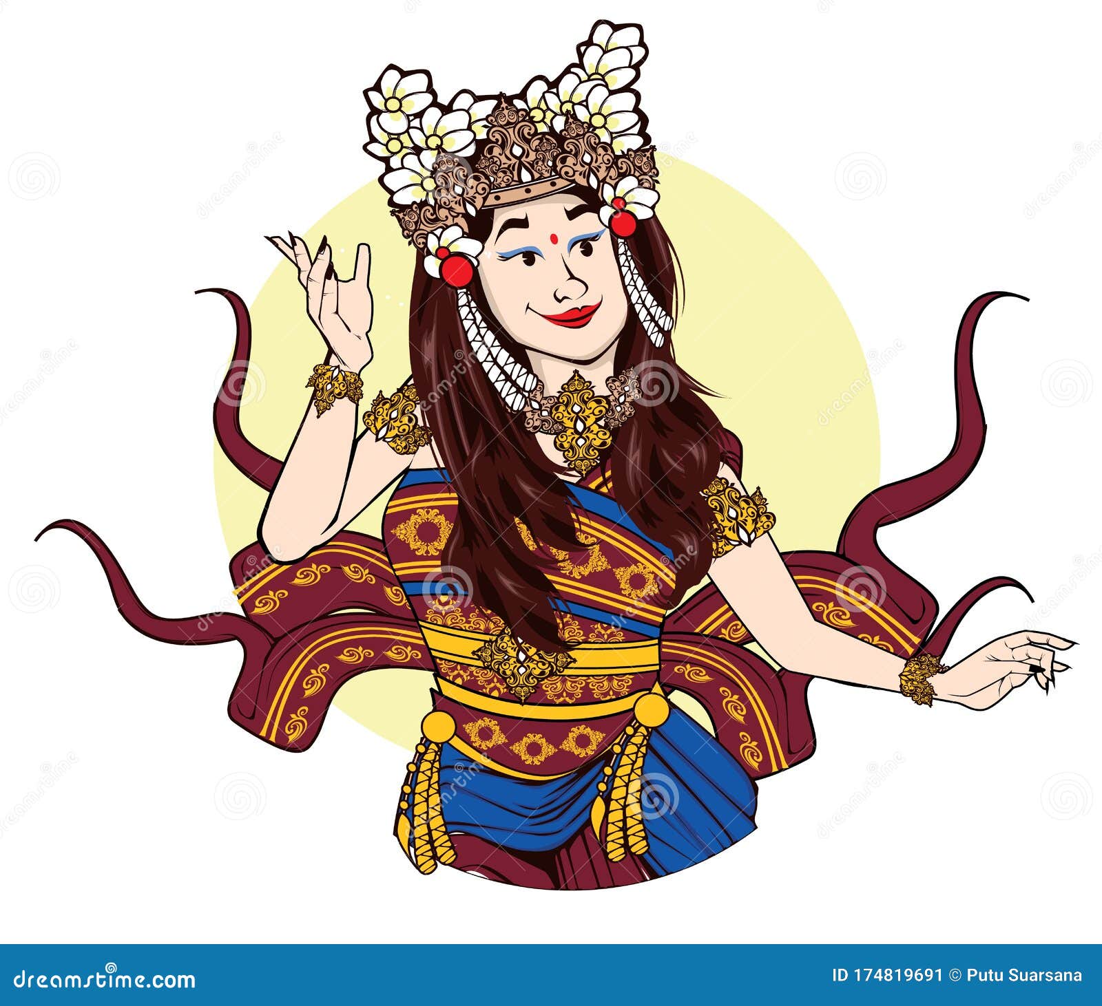 Balinese Woman Carrying Offering On Galungan Ceremony Cartoon Vector ...