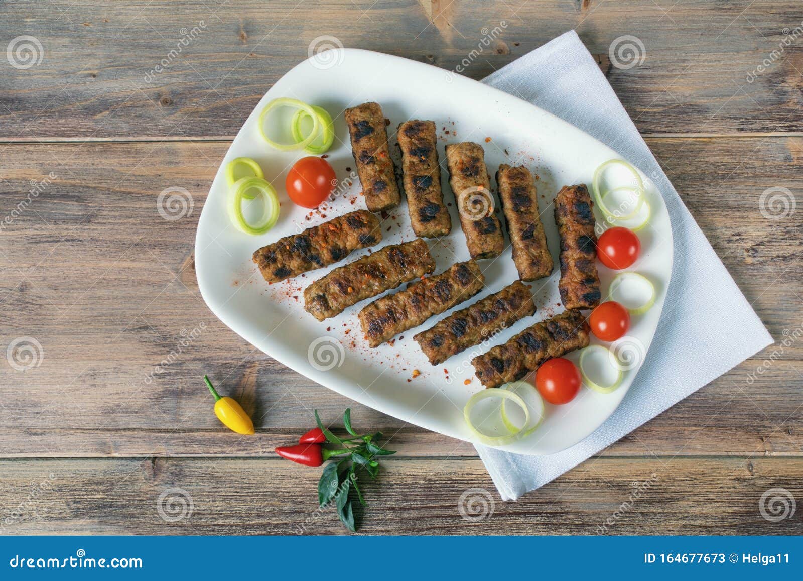 Balkan Cuisine. Cevapi - Grilled Dish of Minced Meat. Flat Lay, Free ...