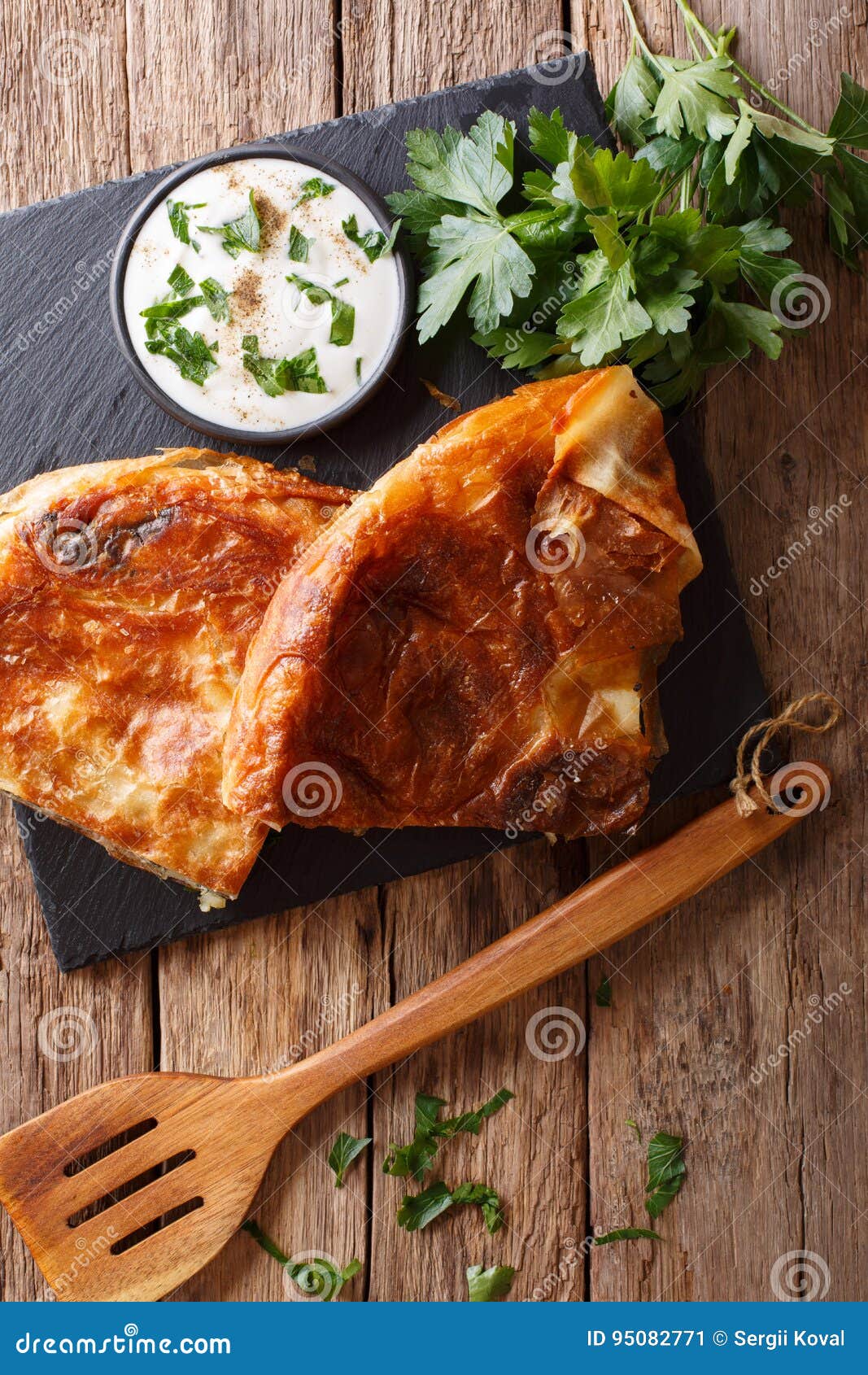 Balkan Food: Burek with Spinach and Cheese Close-up on the Table Stock ...