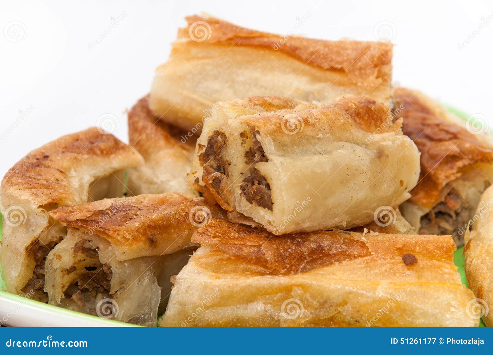Balkan Pie with Minced Meat on Green Plate Stock Image - Image of crisp ...