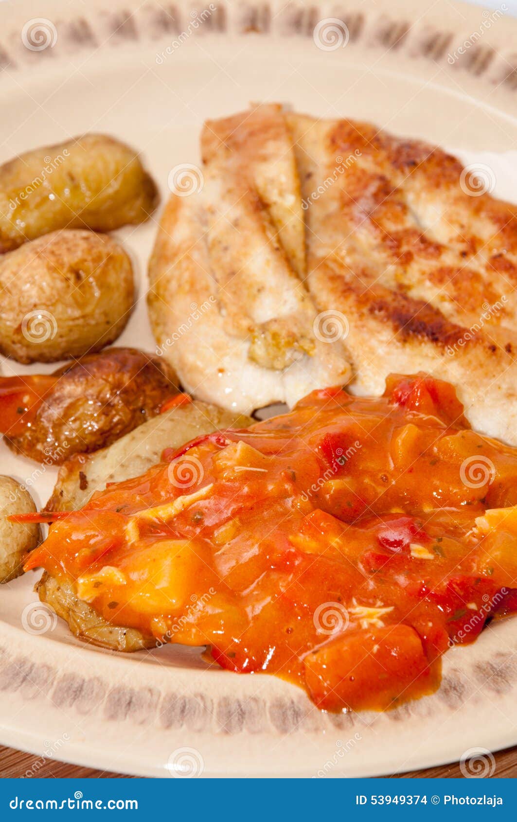 Balkan Tomato Stew with Fried Chicken and Pork Meat Stock Photo - Image ...
