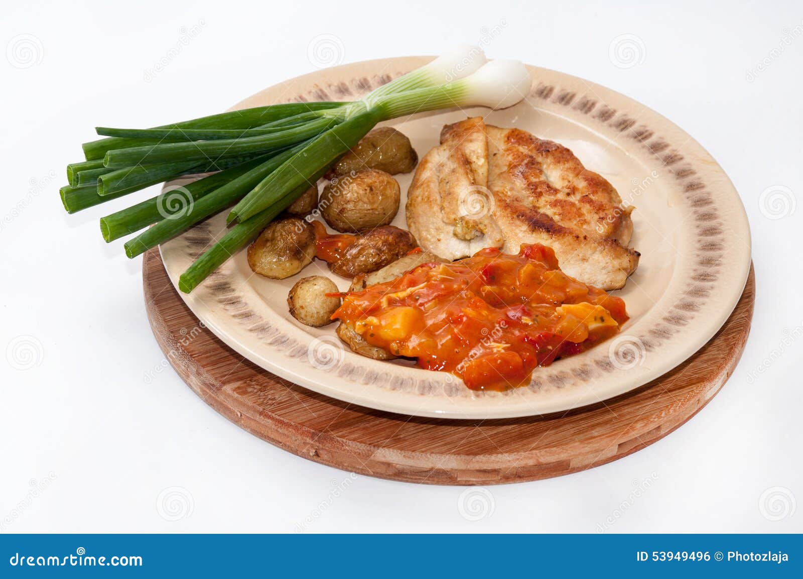 Balkan Tomato Stew with Fried Chicken and Pork Meat Stock Photo - Image ...