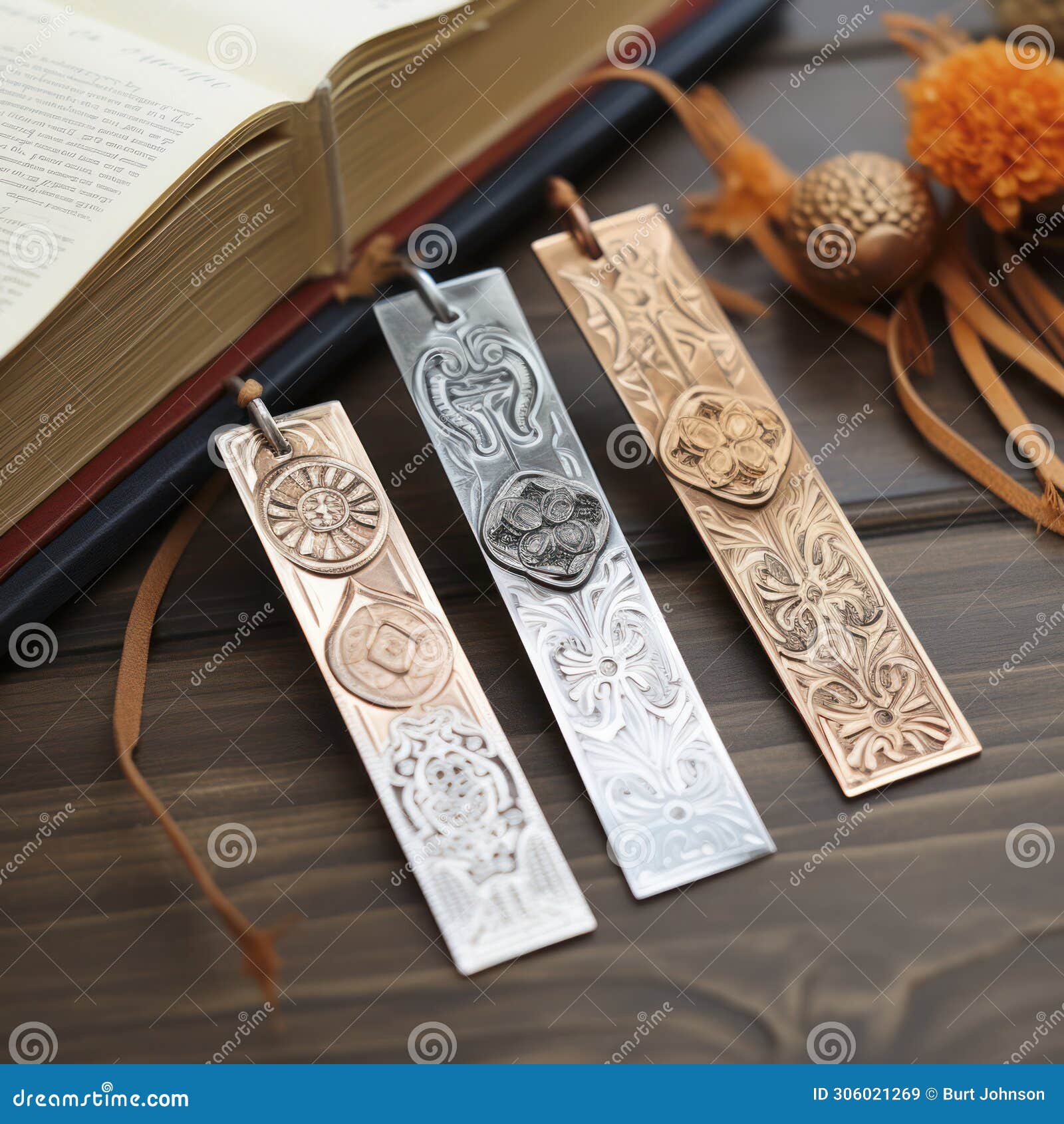 Balkans Row of Embossed Silver and Copper Book Marks Stock Image ...