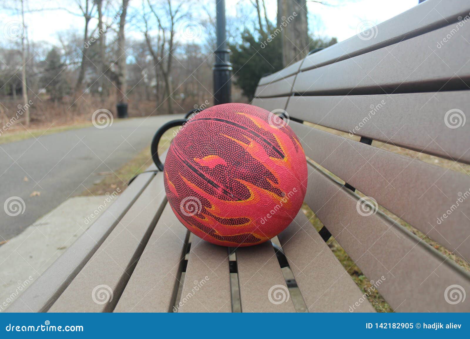 Ball for Basketball on a Park`s Bench Stock Image - Image of background ...