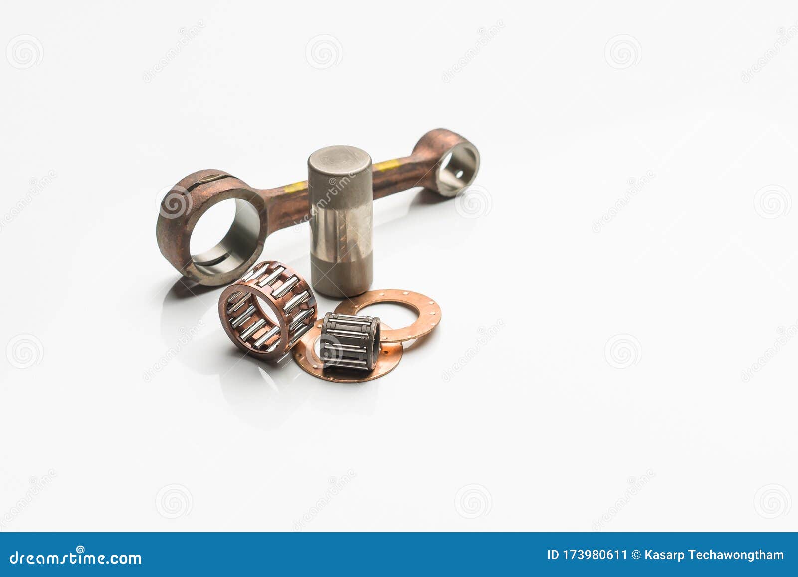 Ball Bearing and Piston Rod on a White Background .selective Focus on ...
