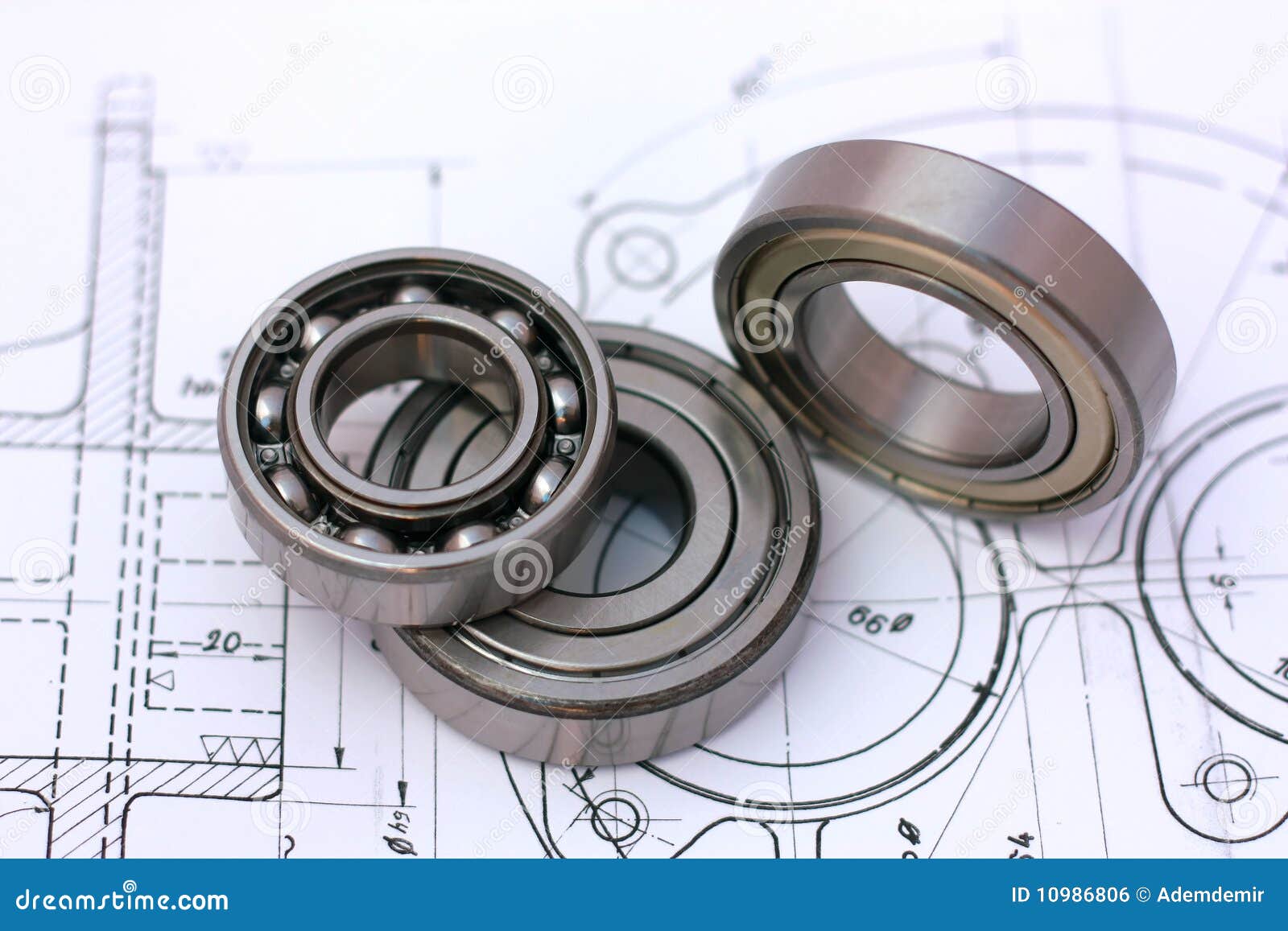 Ball Bearings on Technical Drawing Stock Photo - Image of horizontal ...