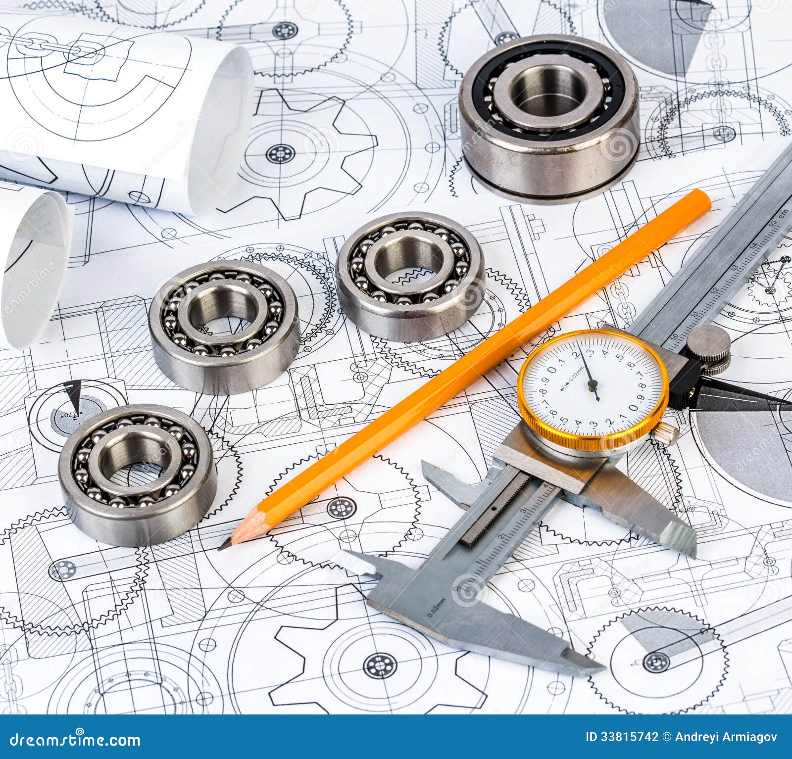 Ball Bearings on Technical Drawing Stock Photo - Image of bearing ...