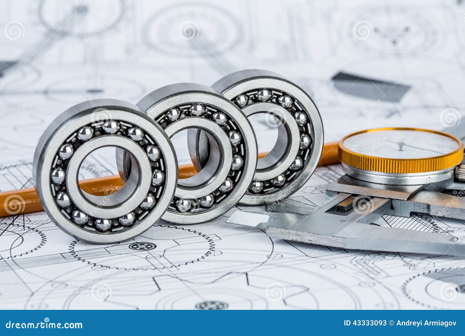 Ball Bearings on Technical Drawing Stock Image - Image of detail ...